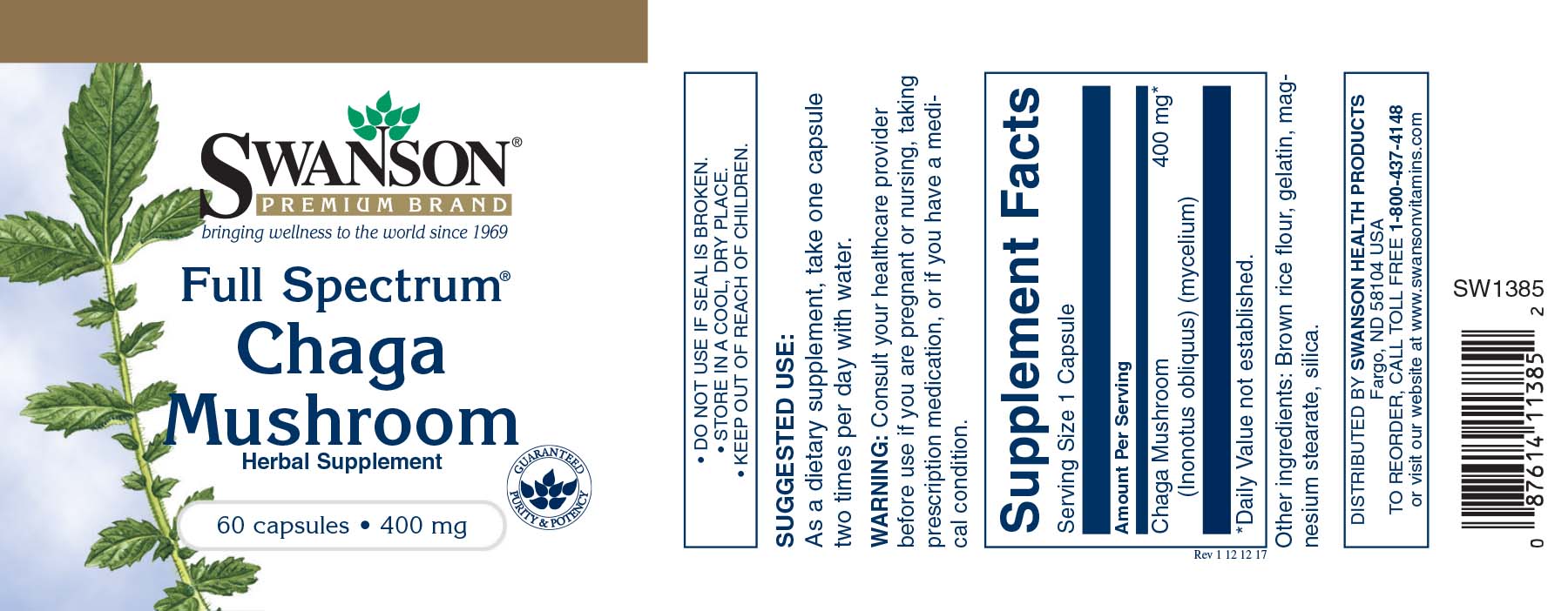 Full Spectrum Chaga Mushroom | Swanson Health Products Europe